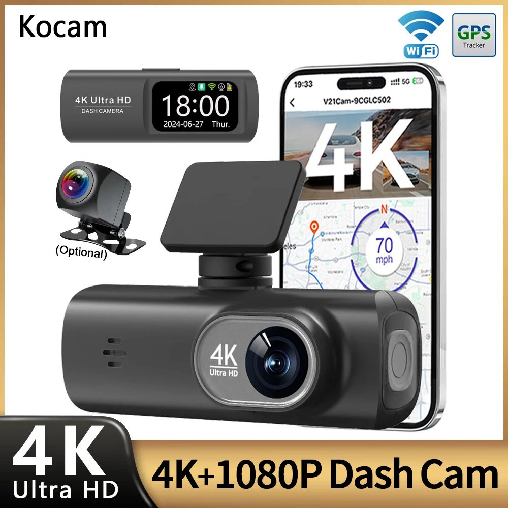 UHD 4K Dash Cam Dual Lens Driving Recorder Car DVR 1080P Rear Lens ...